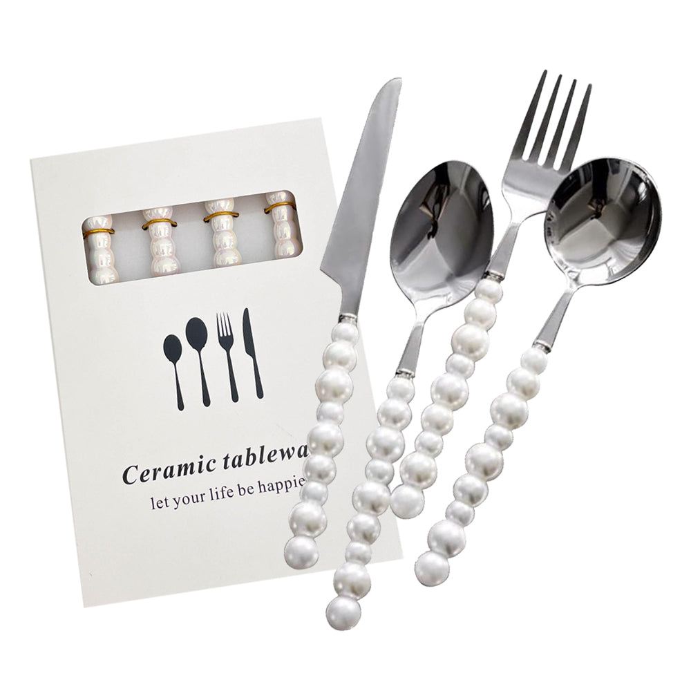 4 Piece Stainless Steel Pearl Handle Flatware Cutlery Set Come with ...