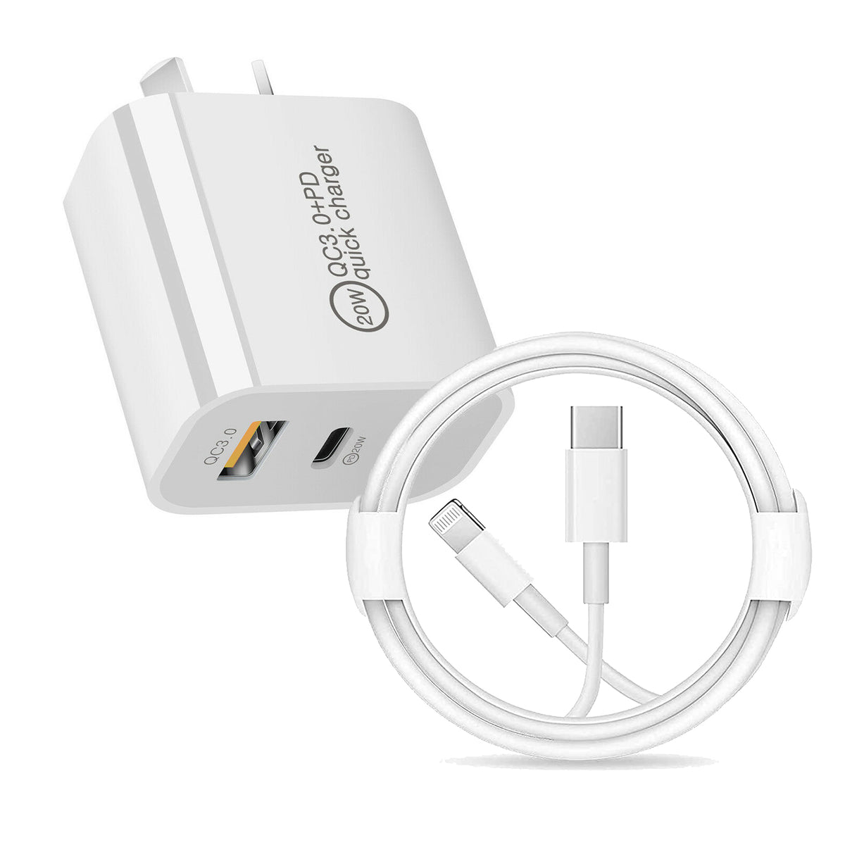 20W Dual Port Wall Fast Charger with 3FT USB C to L PD charging cable ...