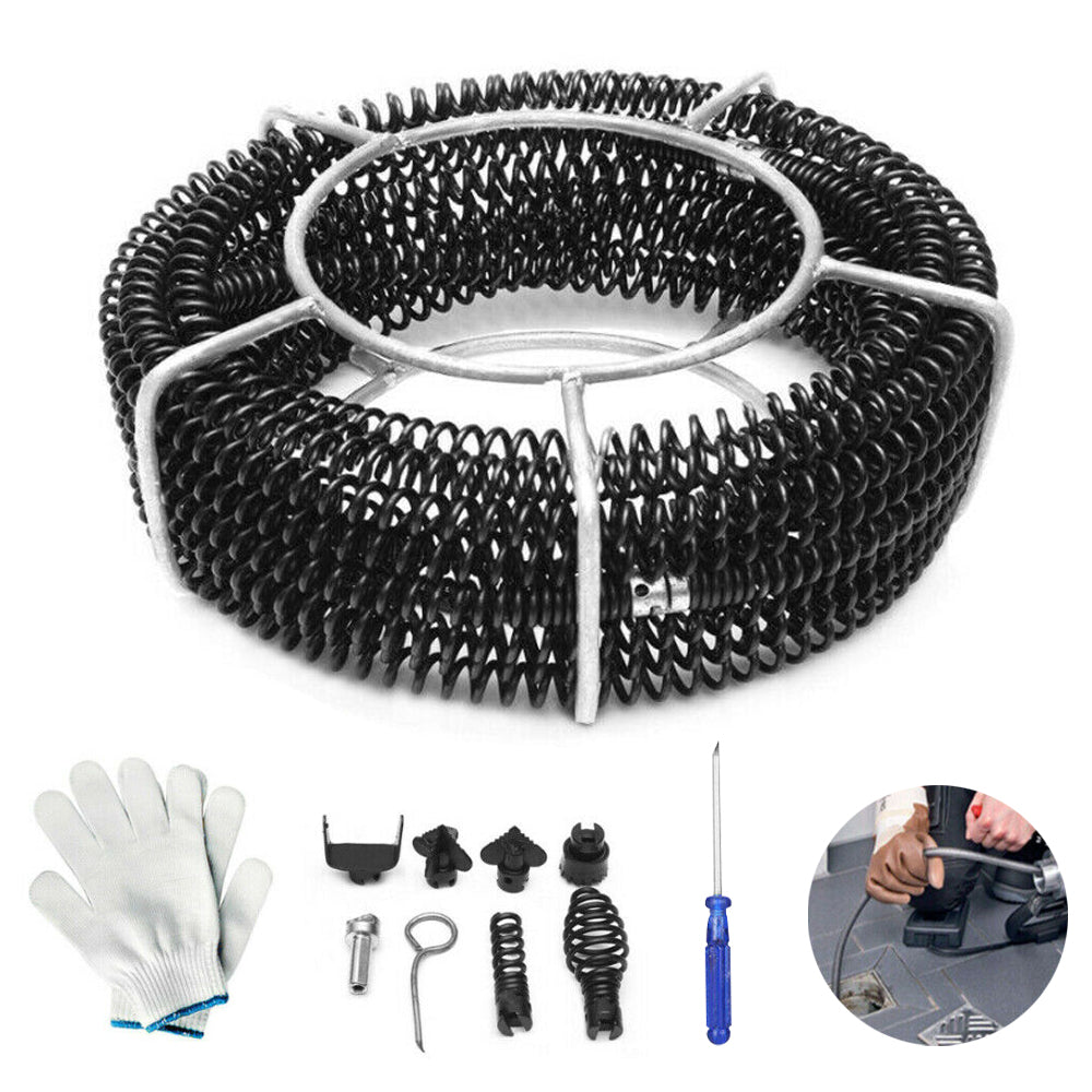 Drain Snake Pipe Cleaner Pipeline Sewer 12M with 6 Drill Bit Tool ...